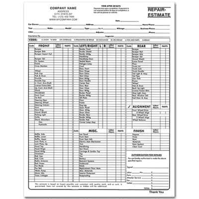 Auto Service Invoices - Repair Forms
