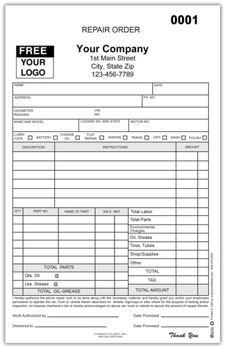 Repair Order Form Printable Custom Repair Order Forms Repair Order