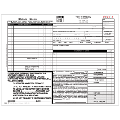 Auto Service Invoices - Repair Forms