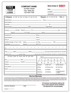 Automotive Glass Repair Work Order