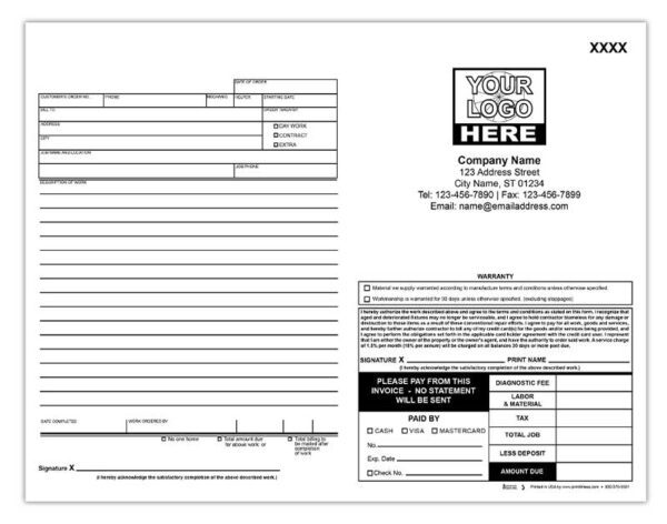 Plumbing Invoice Forms | Plumbing Receipt - Printit4Less