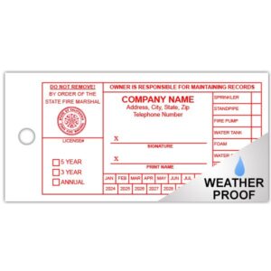 California Dry Sprinkler Inspection Tag