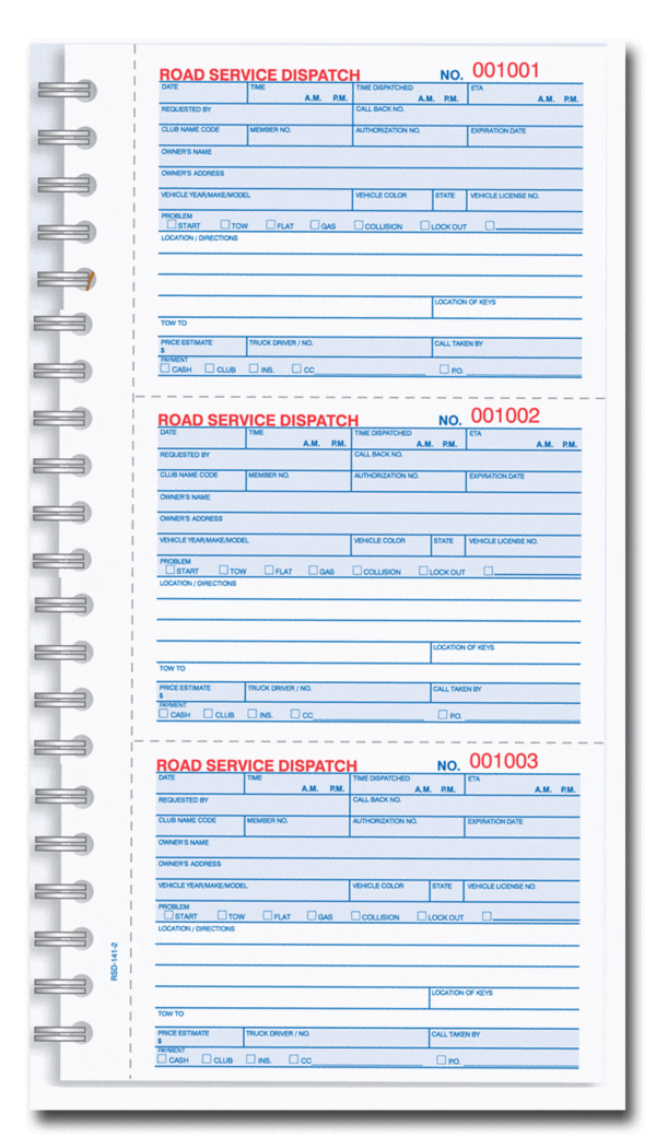 Road Service Dispatch Book : PrintIt4Less
