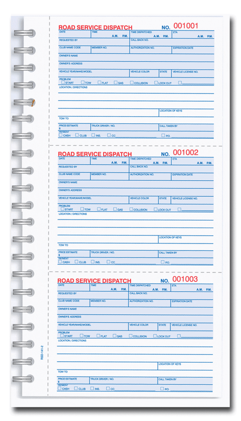 Road Service Dispatch Book : PrintIt4Less