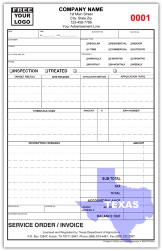 Texas Agriculture Pest Control Invoice : PrintIt4Less