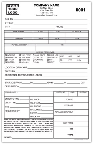 Toll Road Blank Receipt Form