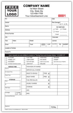 Towing Receipt - Roadside Assistance Receipt Printing | Prinit4Less