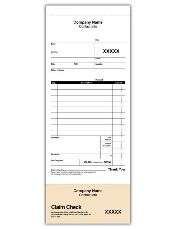 Automotive Service Order with Claim Check | Printit4Less.com