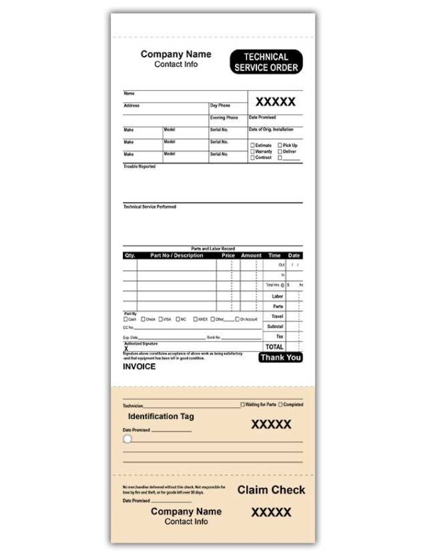 Technical Service Order with Claim Checks | Printit4Less.com