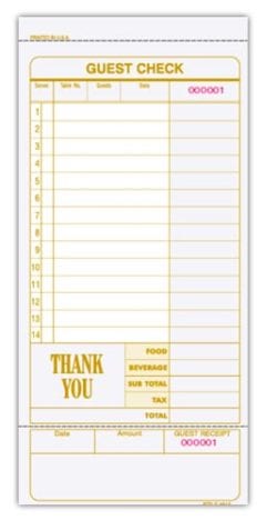 Restaurant and Bar Guest Checks