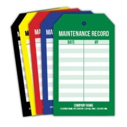 Maintenance Record Tags : Custom Printed Tags for Parts and Equipment