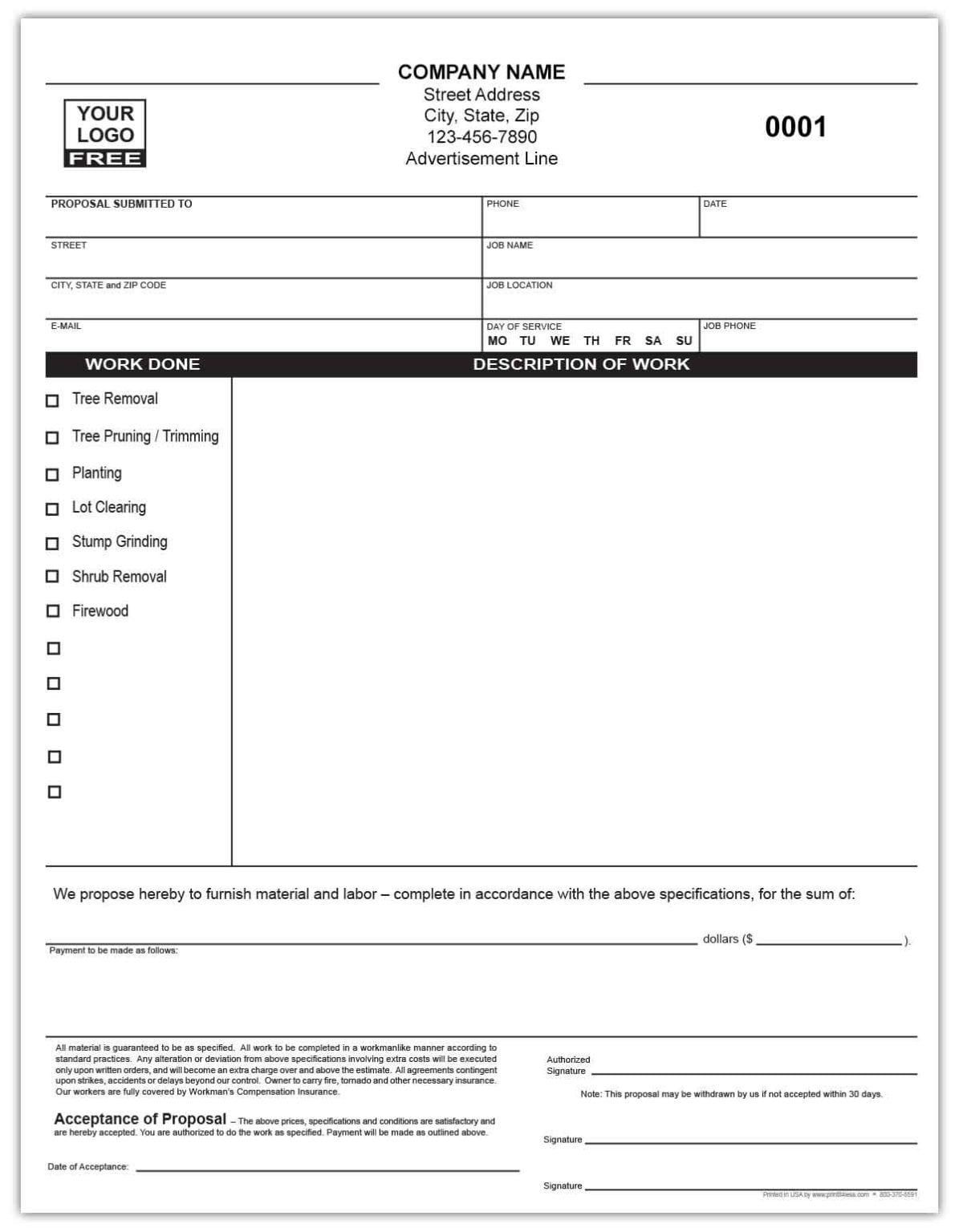 Landscaping Proposal Forms: Custom Business Forms | Printit4less.com