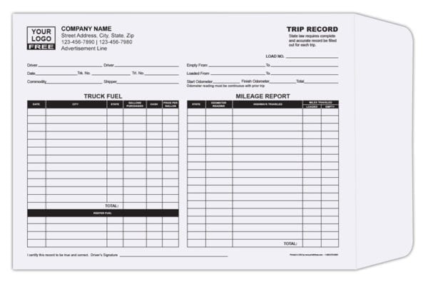 Truckers Trip Record Envelopes: Custom Envelopes | Printit4less.com