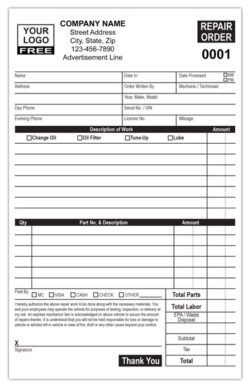 Automotive Oil Change and Tune Up Form | Printit4less.com